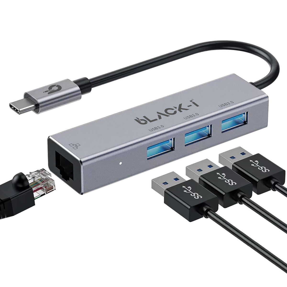Black-i USB-C to 3-Port USB 3.0 Hub & Gigabit Lan