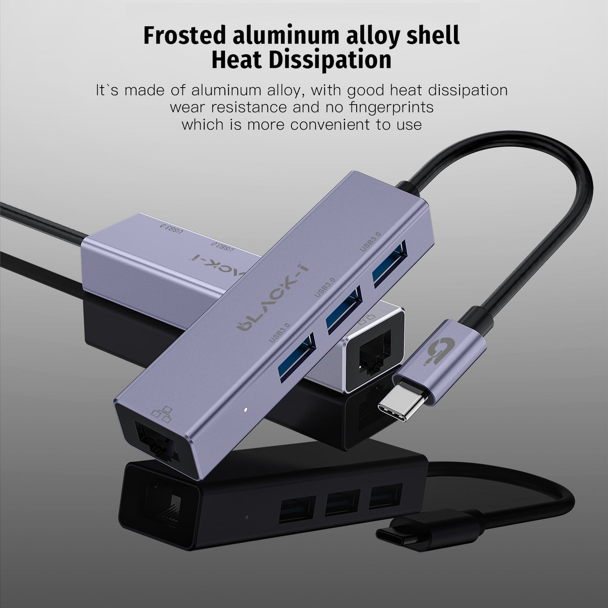 Black-i USB-C to 3-Port USB 3.0 Hub & Gigabit Lan