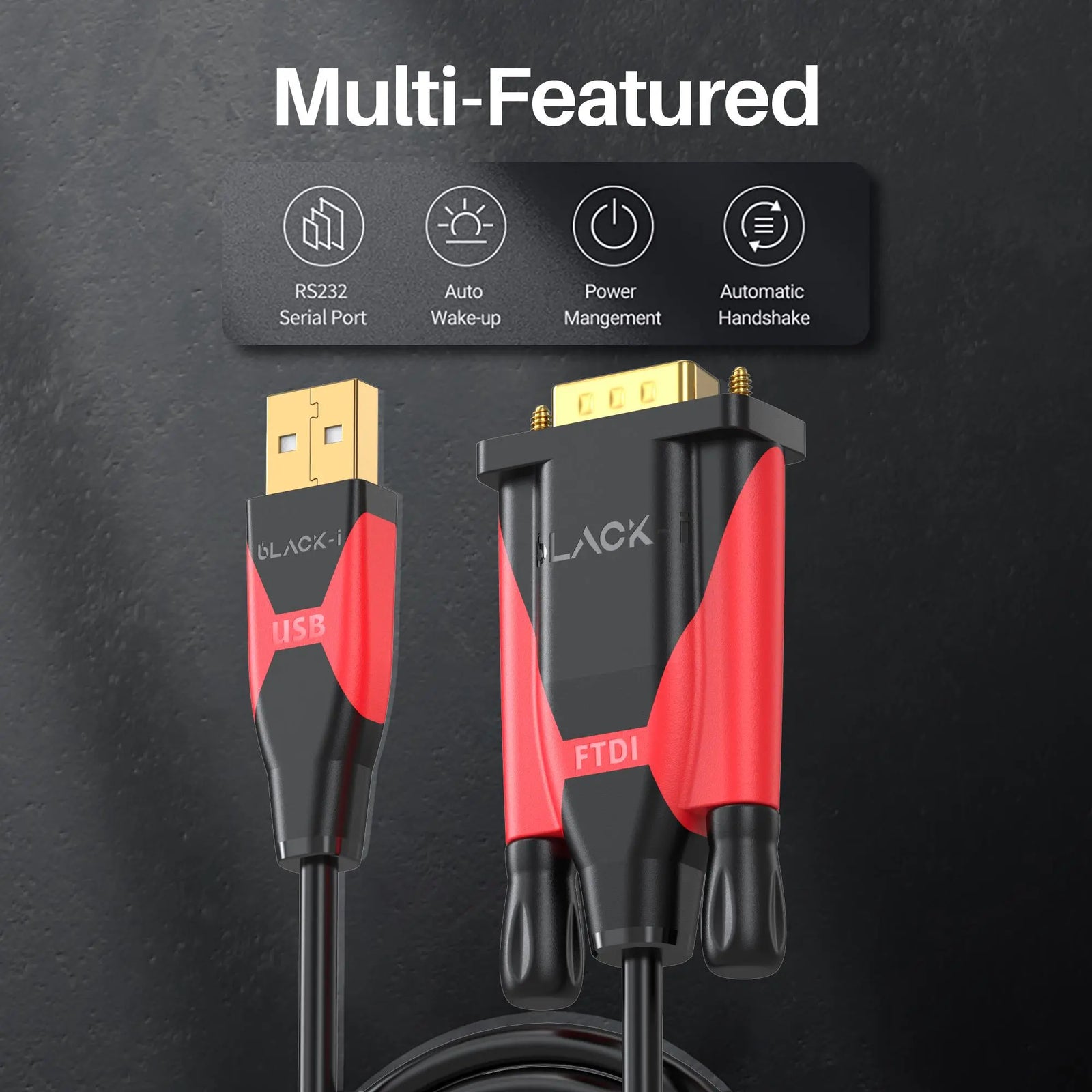 USB to 9 Pin Serial Male Cable (FT232 Chipset) | Black-i